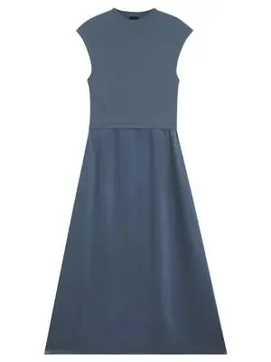 BOSS Knitted Dress With Satin Skirt - Light Blue