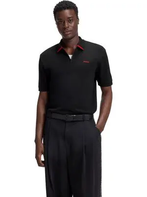 Hugo Contrast-logo Polo Shirt In Cotton Piqu - Black