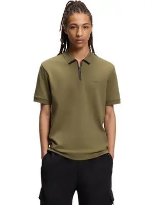 Hugo Contrast-logo Polo Shirt In Cotton Piqu - Light Green