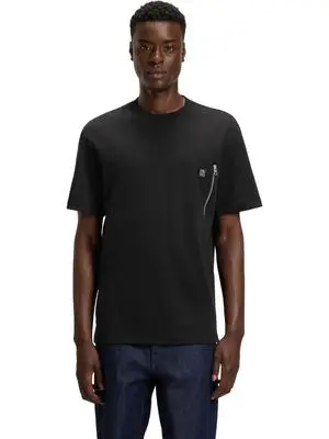 Hugo Zip-pocket T-shirt In Interlock Cotton - Black