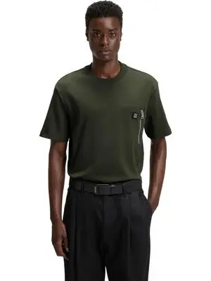Hugo Zip-pocket T-shirt In Interlock Cotton - Dark Green