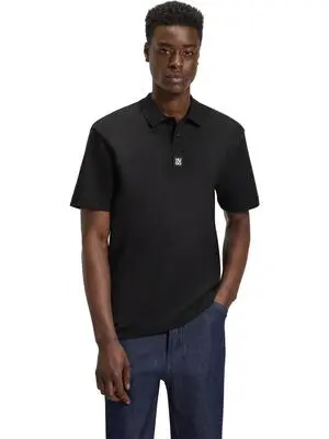 Hugo Stacked-logo Polo Shirt In Interlock Cotton - Black