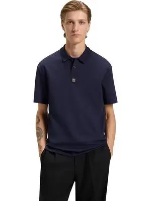 Hugo Stacked-logo Polo Shirt In Interlock Cotton - Dark Blue