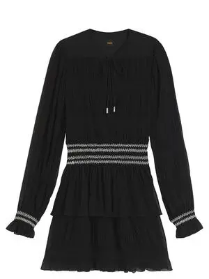 BOSS Plissé Tie-neck Dress - Black