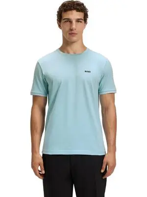 BOSS Stretch-cotton T-shirt With Stripes And Logo - Light Blue