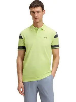 BOSS Block-stripe Polo Shirt In Cotton Piqu - Light Green
