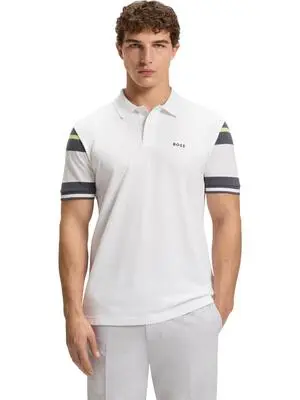 BOSS Block-stripe Polo Shirt In Cotton Piqu - White