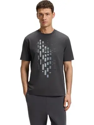 BOSS Geometric-print T-shirt In Stretch Cotton - Dark Grey
