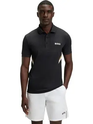 BOSS Active Moisture-managing Slim-fit Polo Shirt In Stretch Piqu - Black