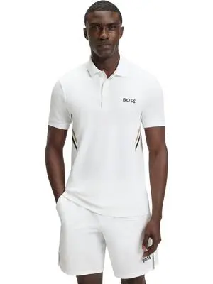 BOSS Active Moisture-managing Slim-fit Polo Shirt In Stretch Piqu - White