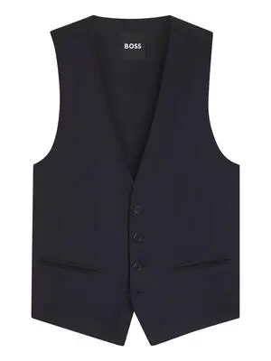 BOSS Slim-fit Virgin Wool Serge Waistcoat - Dark Blue
