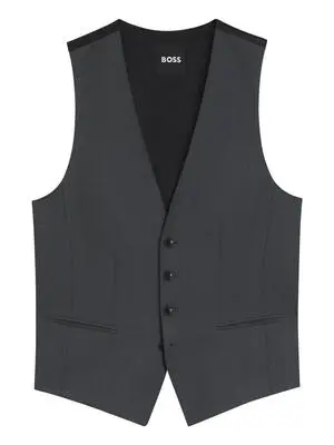 BOSS Slim-fit Virgin Wool Serge Waistcoat - Dark Grey