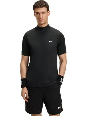 BOSS Stretch-ripstop Slim-fit Polo Shirt With Quick-dry Performance - Black