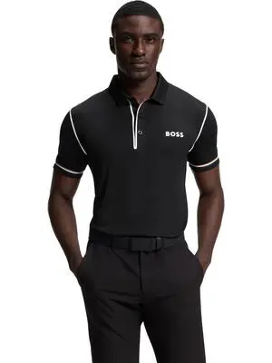 BOSS Active Paddy Golf Polo Shirt In Ripstop Fabric - Black