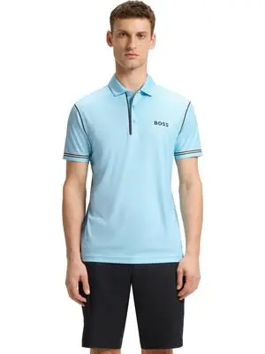 BOSS Active Paddy Golf Polo Shirt In Ripstop Fabric - Light Blue