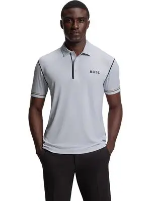 BOSS Active Paddy Golf Polo Shirt In Ripstop Fabric - Light Grey