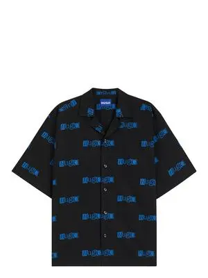 Hugo Logo-print Relaxed-fit Shirt In Cotton Poplin - Black