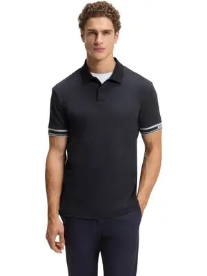 BOSS Stripe-cuff Polo Shirt In Interlock Cotton - Dark Grey