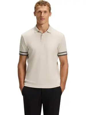 BOSS Stripe-cuff Polo Shirt In Interlock Cotton - Light Beige