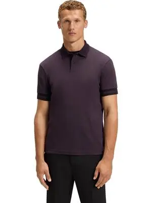 BOSS Stripe-cuff Polo Shirt In Interlock Cotton - Purple