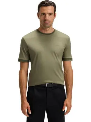 BOSS Mercerised-cotton Slim-fit T-shirt With Contrast Trims - Green