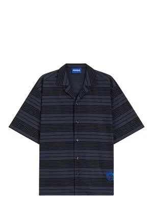 Hugo Striped Relaxed-fit Shirt In Cotton Poplin - Dark Blue