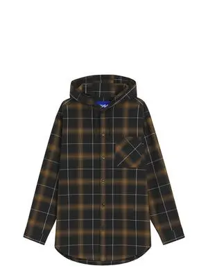 Hugo Checked Cotton Overshirt With Hood - Patterned