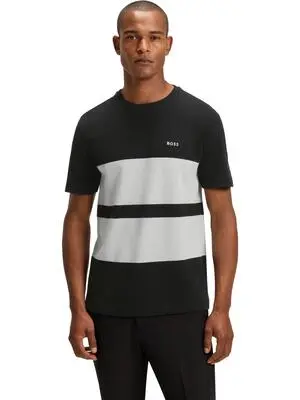 BOSS Block-stripe T-shirt In Cotton Piqu - Black