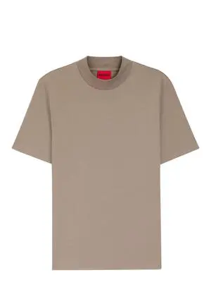 Hugo Stand-collar Slim-fit T-shirt In Stretch Cotton - Light Brown