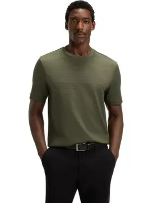 BOSS Grid-pattern T-shirt In Mercerised Cotton - Green