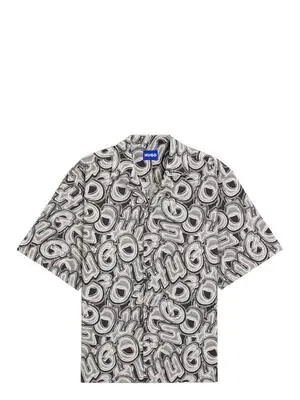 Hugo Printed Relaxed-fit Shirt In Cotton Poplin - Patterned