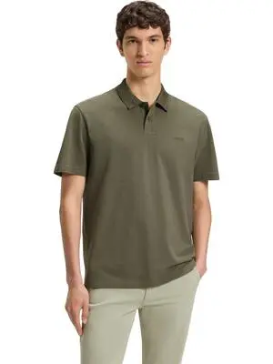 BOSS Patterned-collar Polo Shirt In Cotton Piqu - Light Green