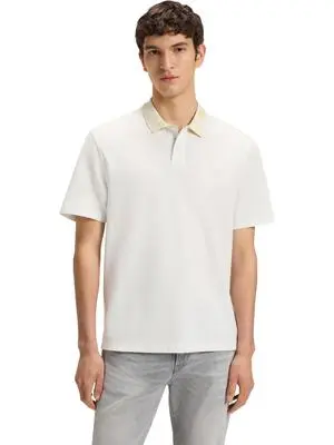 BOSS Patterned-collar Polo Shirt In Cotton Piqu - White