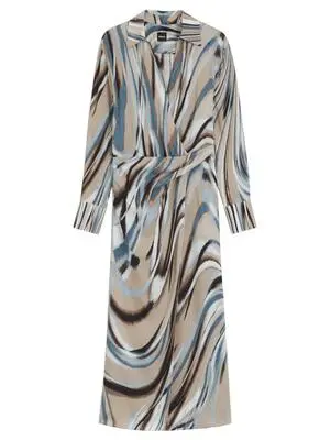 BOSS Swirl Print Slim-fit Wrap Dress - Patterned