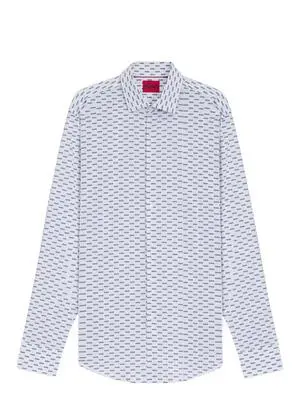 Hugo Printed Slim-fit Shirt In Cotton Poplin - White
