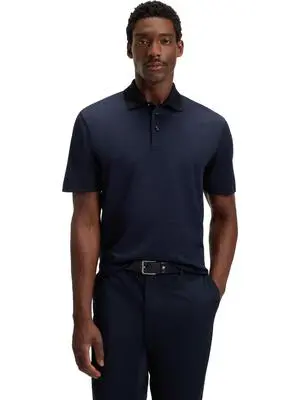 BOSS Grid-pattern Polo Shirt In Mercerised Cotton - Dark Blue
