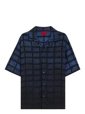 Hugo Oversized-fit Shirt In Check-print Poplin - Blue