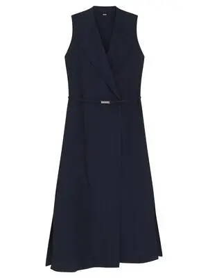 BOSS Pinstripe Sleeveless Dress With Wrap Front - Dark Blue