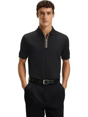 BOSS Zip-placket Polo Shirt In Mercerised Cotton - Black
