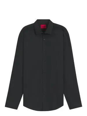 Hugo Logo-jacquard Slim-fit Shirt In Cotton - Black