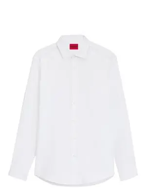 Hugo Logo-jacquard Slim-fit Shirt In Cotton - White