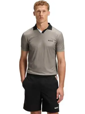 BOSS Active Colour-blocked Slim-fit Polo Shirt In Ripstop Fabric - Beige
