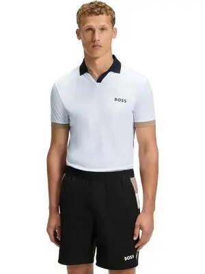 BOSS Active Colour-blocked Slim-fit Polo Shirt In Ripstop Fabric - White