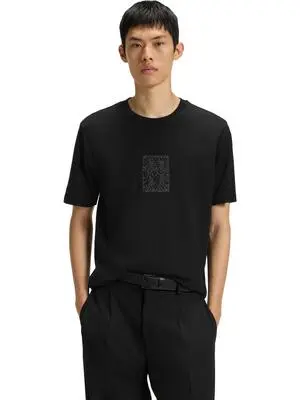 Hugo Embroidered-artwork T-shirt In Cotton Jersey - Black
