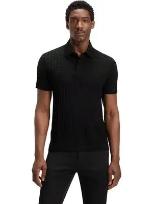 BOSS Porsche X Polo Shirt In Houndstooth Mercerised Cotton - Black
