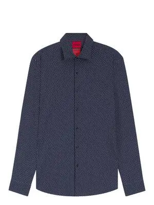 Hugo Printed Slim-fit Shirt In Performance-stretch Jersey - Dark Blue