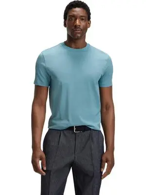 BOSS Geometric-jacquard T-shirt In Mercerised Cotton - Light Blue