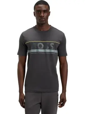 BOSS Cotton-jersey T-shirt With Logo And Stripe - Dark Grey