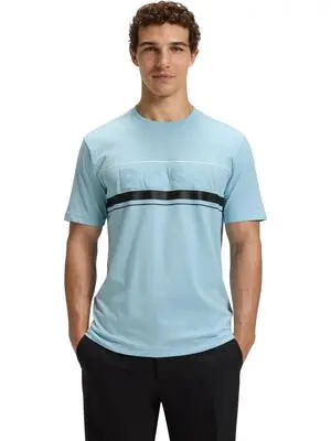 BOSS Cotton-jersey T-shirt With Logo And Stripe - Light Blue