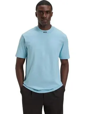 BOSS Logo-collar T-shirt In Stretch Cotton - Light Blue